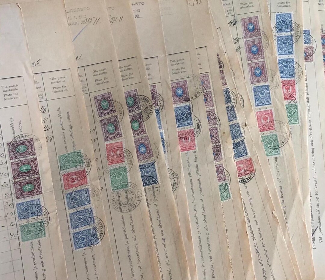 Rare Antique Stamped Receipts From Old Finland, Scarce Postage Stamps ...
