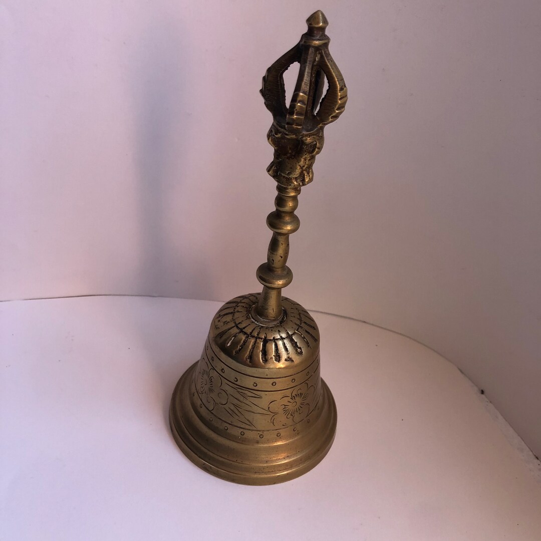 Vintage Brass Bell, Hand Ringer, Crown Finial, Lovely Clear Tone ...
