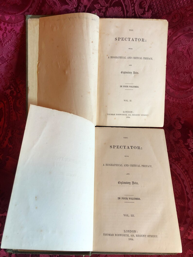 The Spectator, With Notes, A Book in 4 Volumes, Vol. 2 & 3, Antique ...