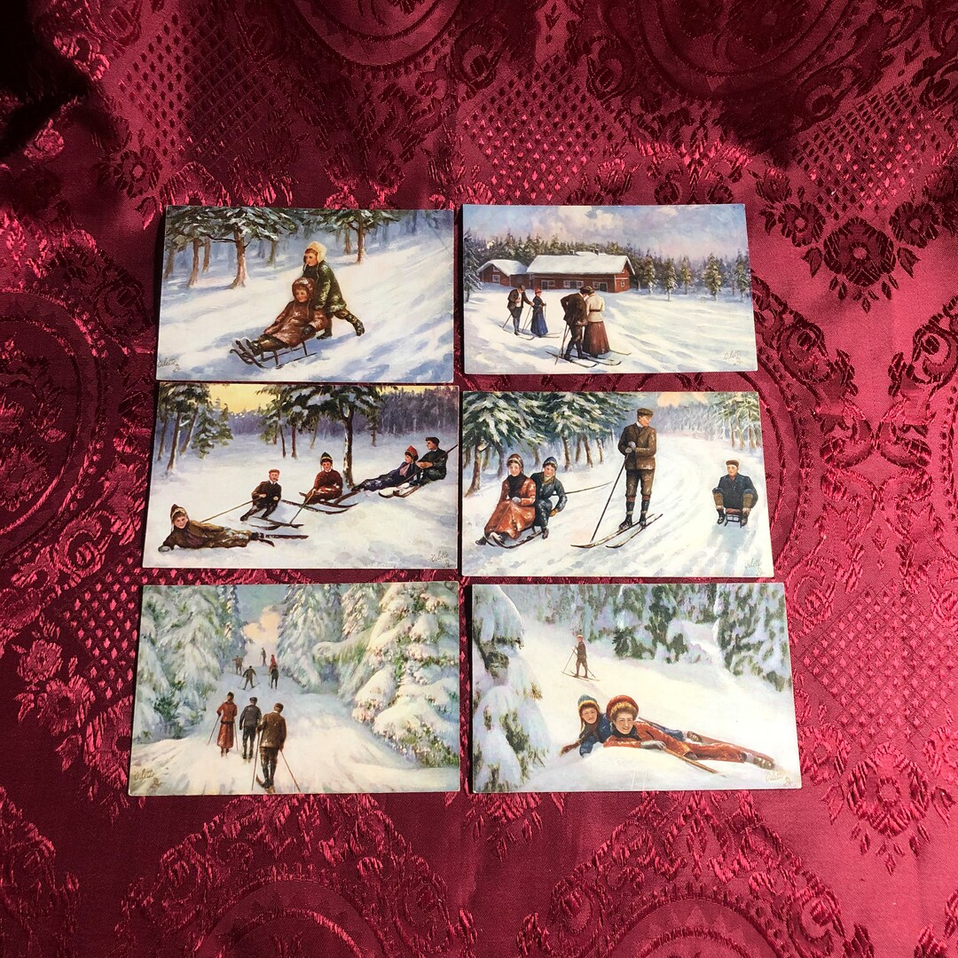 Antique Postcards, Famous Raphael Tucks ‘oilette’ Winter Sports Series ...