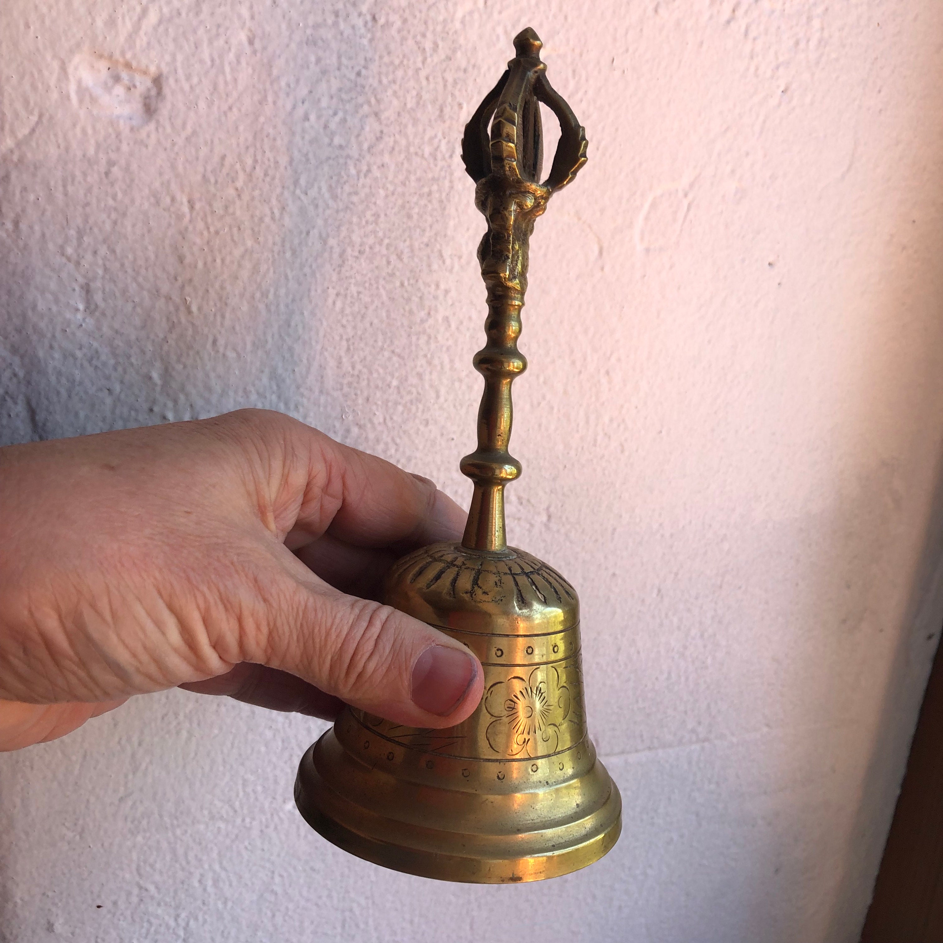 Vintage Brass Bell, Hand Ringer, Crown Finial, Lovely Clear Tone ...