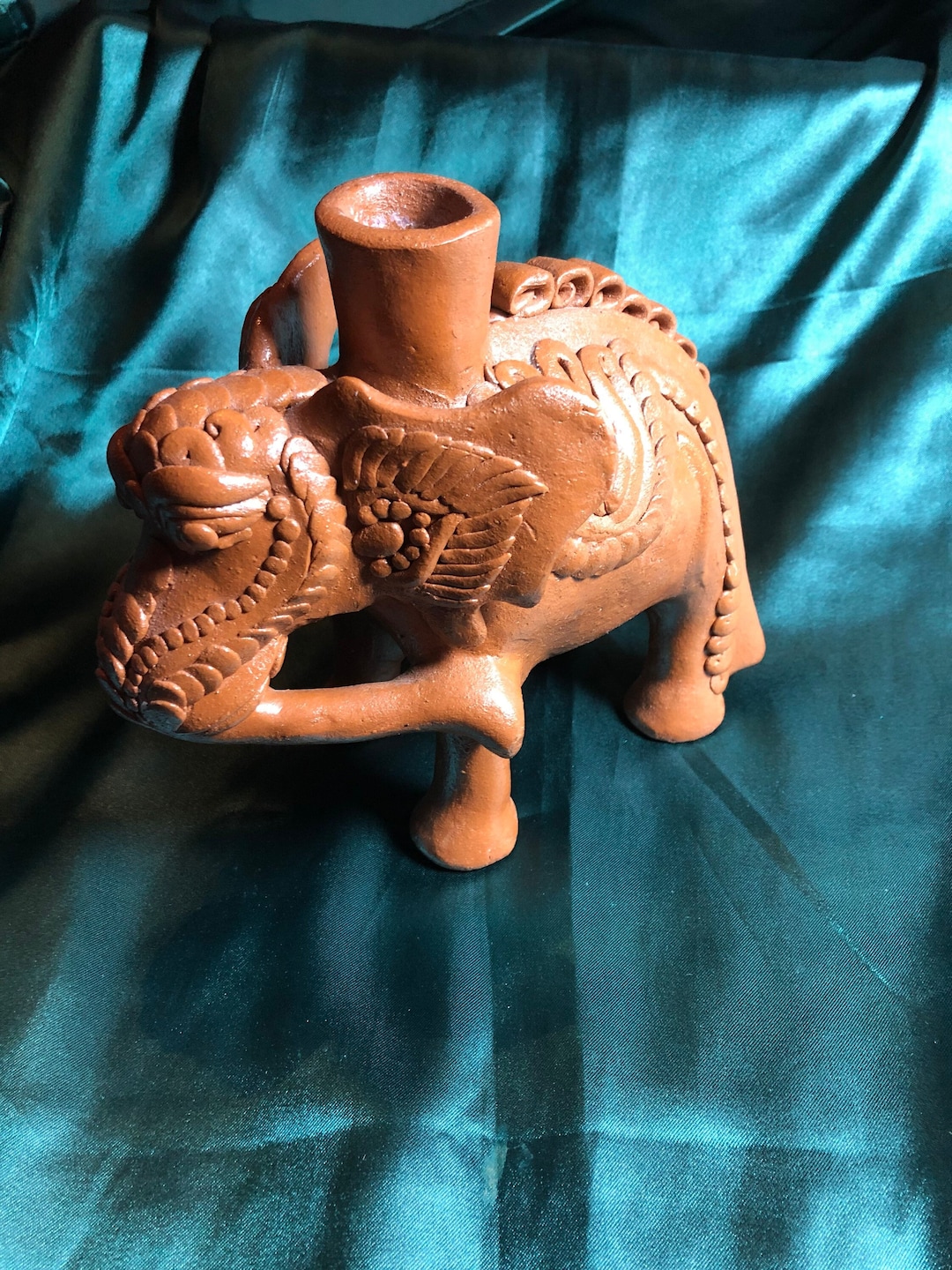 Vintage Terracotta Elephant, Hand Made Decorative Candle Holder, Folk ...