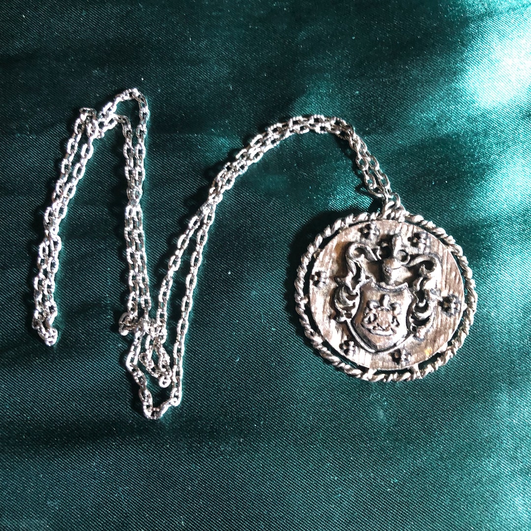 Vintage Pendant, Heraldic Style Design, Silver Tone Metal Pendant and ...