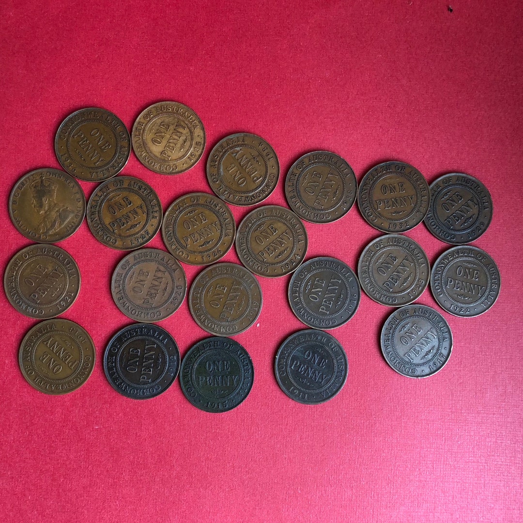 Collection of Early Australian Pennies, King George V, 21 Different ...