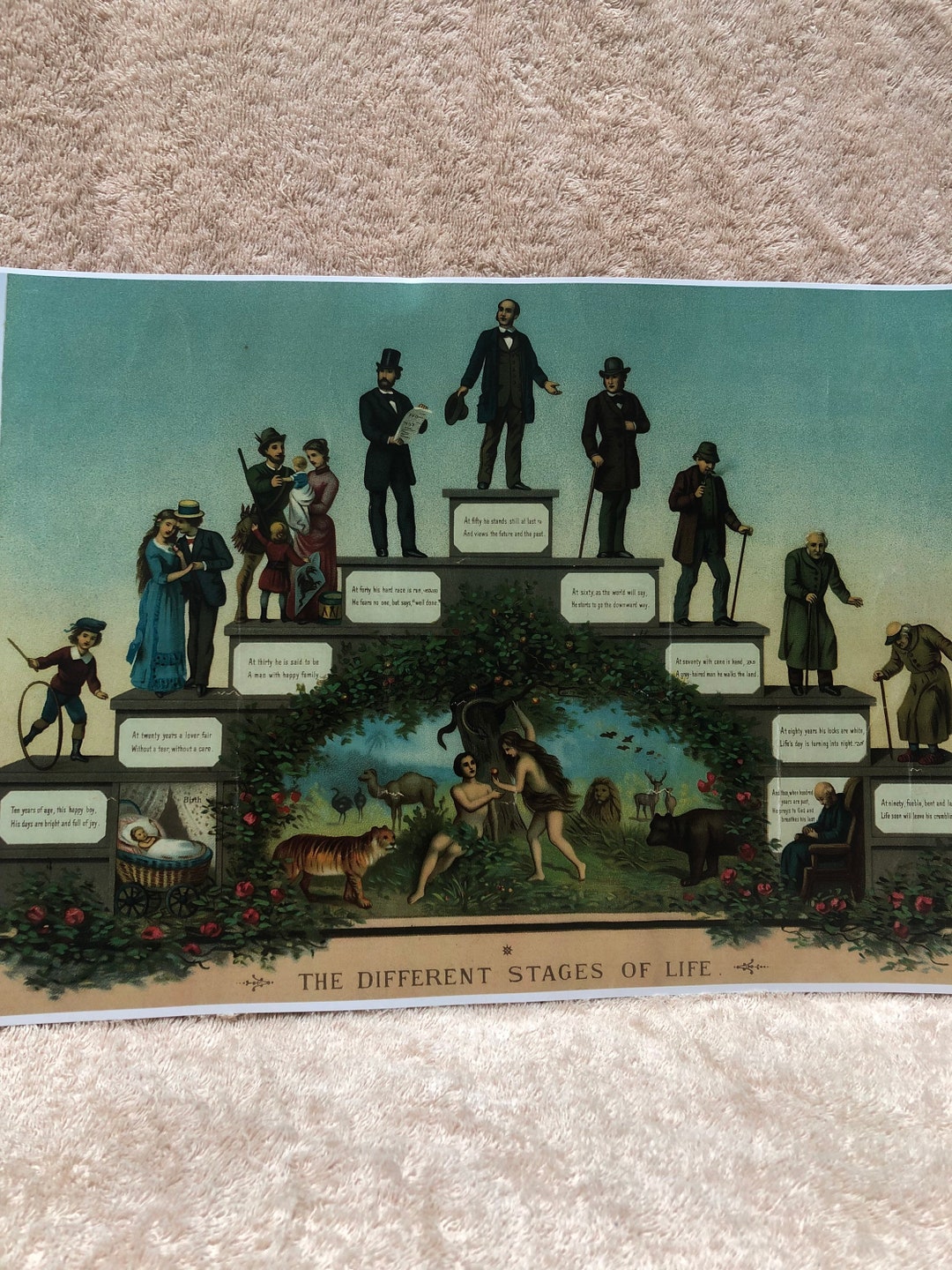 The Different Stages of Life, Historic Oleograph Reproduction, Poetic ...