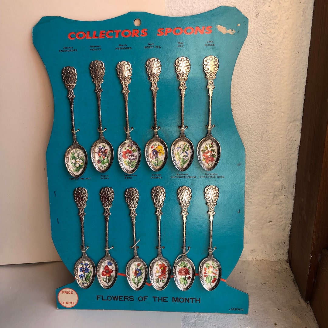 Collectors Spoons, 12 Different Flowers of the Month, Mid 20th Century ...