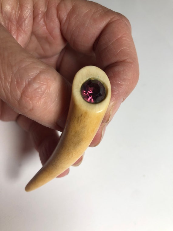 Antique Boars Tooth Brooch, Set with Amethyst Purple… - Gem