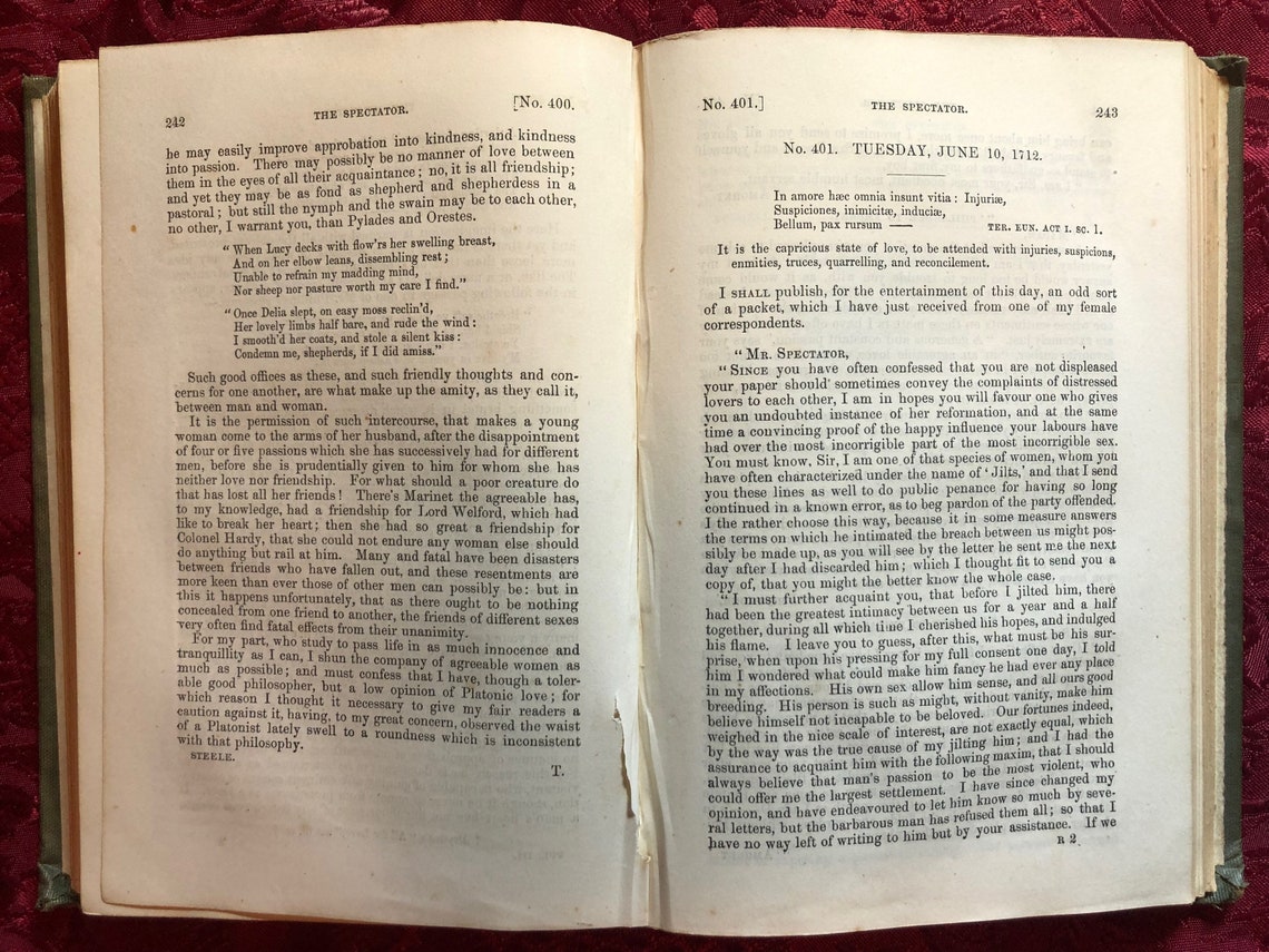 The Spectator, With Notes, A Book in 4 Volumes, Vol. 2 & 3, Antique ...