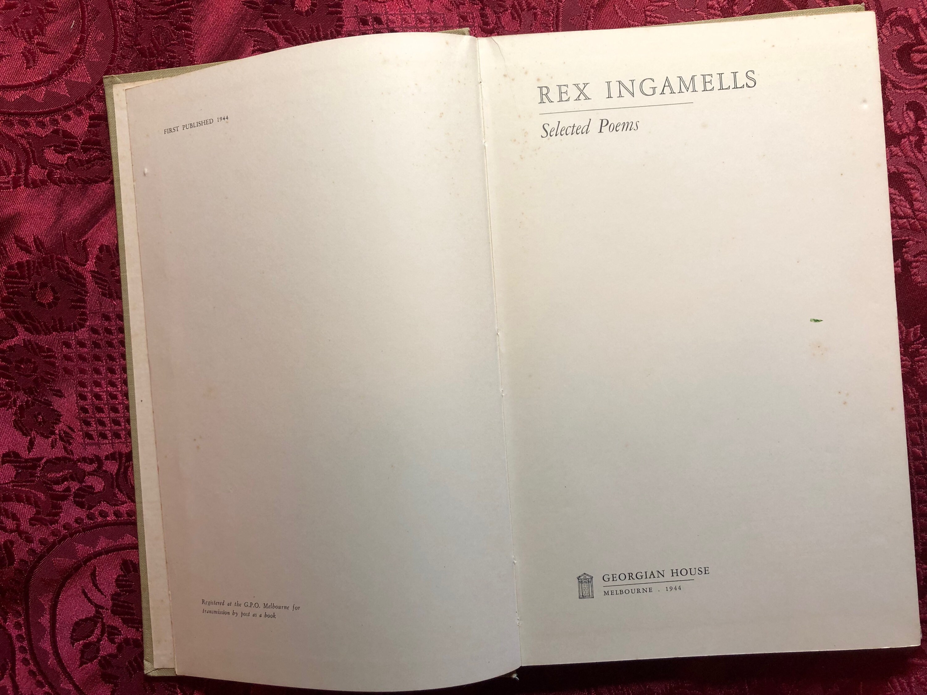 Rex Ingamells, A Book of Selected Poems, Rare 1st Edition 1944 ...