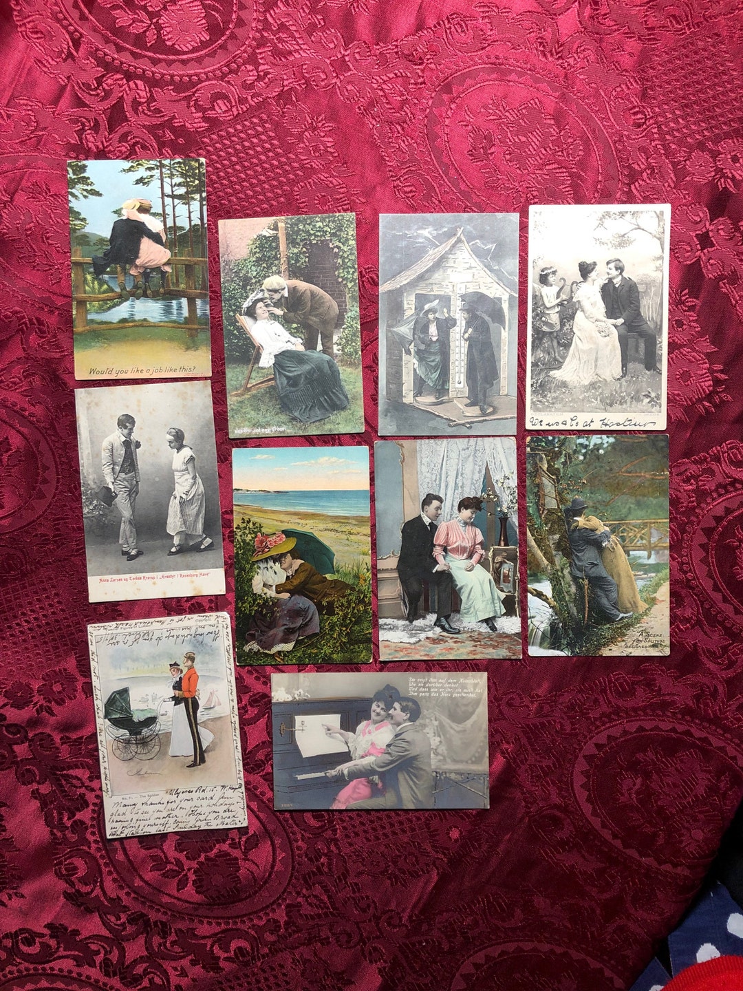 Antique Picture Postcards, 10 Genuine Old Postcards Featuring Romantic ...