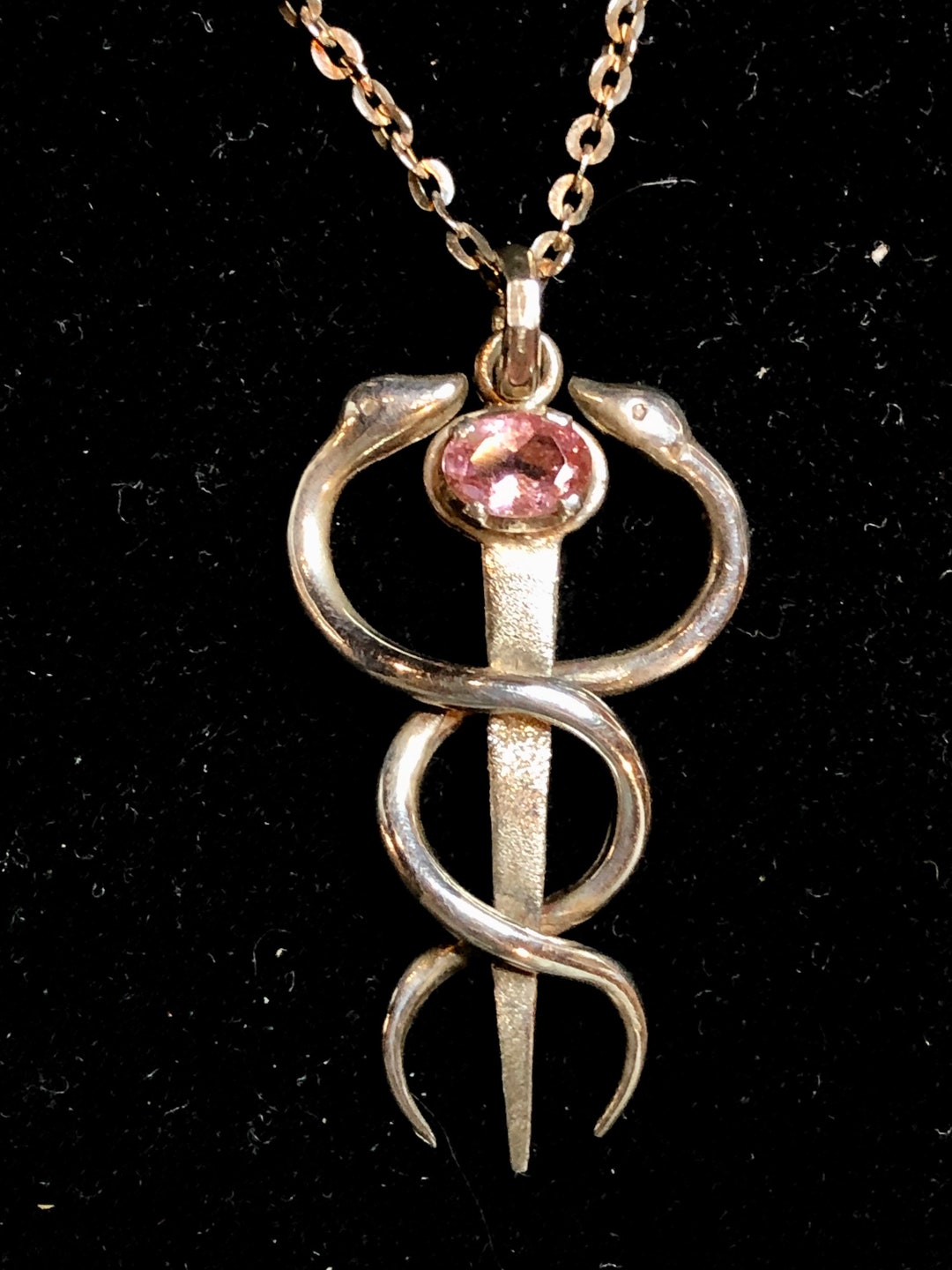 Caduceus Sterling Silver Necklace With Rose Quartz - Etsy