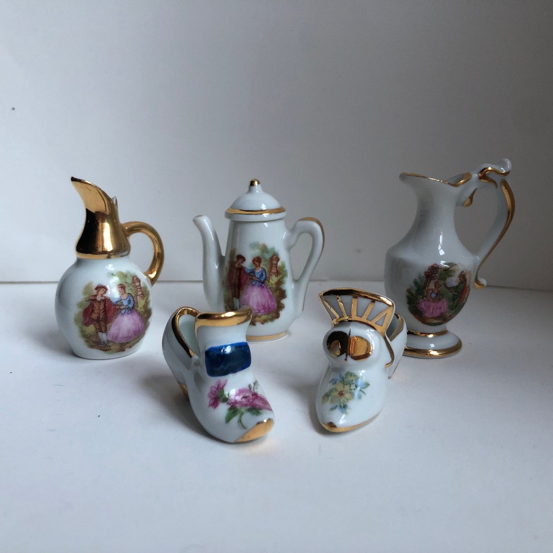 Vintage Limoges Miniatures, 5 Pieces, Coffee Pot, 2 Jugs, 2 Shoes, Fine ...