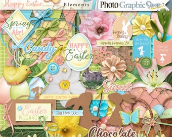 Easter Digital Scrapbook Kit Spring Bunny & Easter Clipart Elements ...