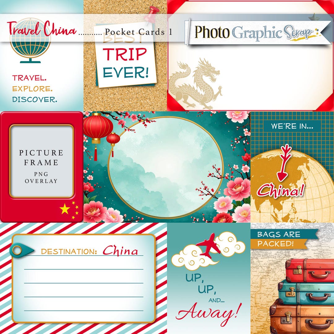 China Travel Digital Scrapbook, Pocket Cards, China Clipart - Etsy