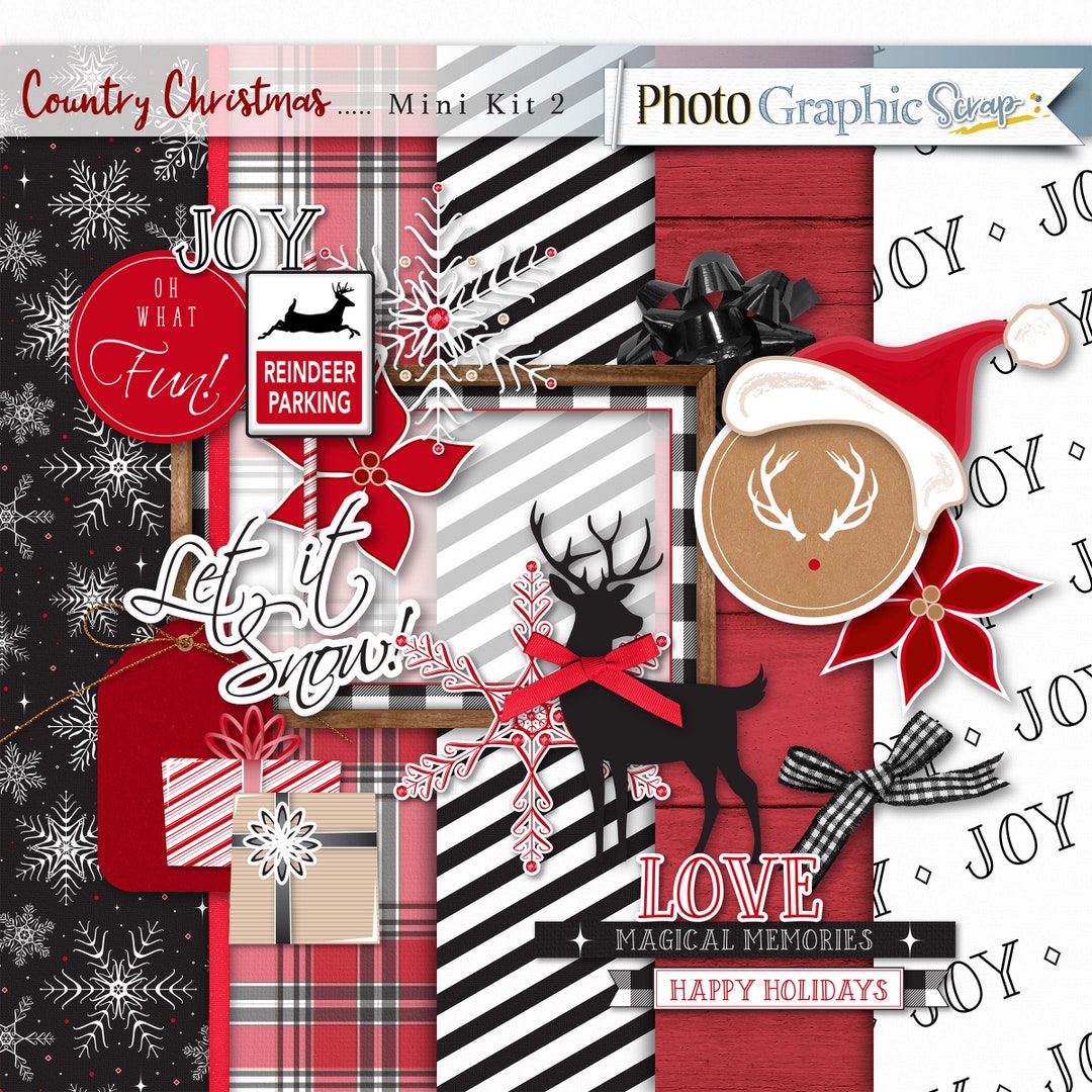 Christmas Digital Scrapbook Mini Kit, Christmas Scrapbook Elements ...