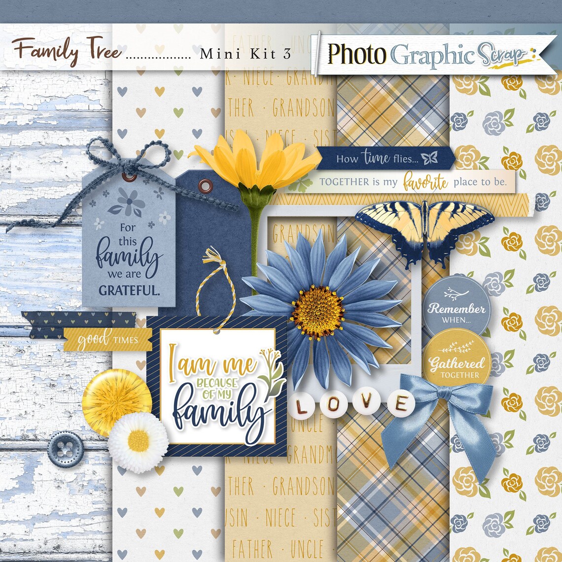 Family Tree Digital Scrapbook Mini Kit, Scrapbook Elements, Digital ...