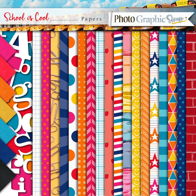 School Digital Scrapbook Papers, Printable Papers, Pattern Papers. - Etsy