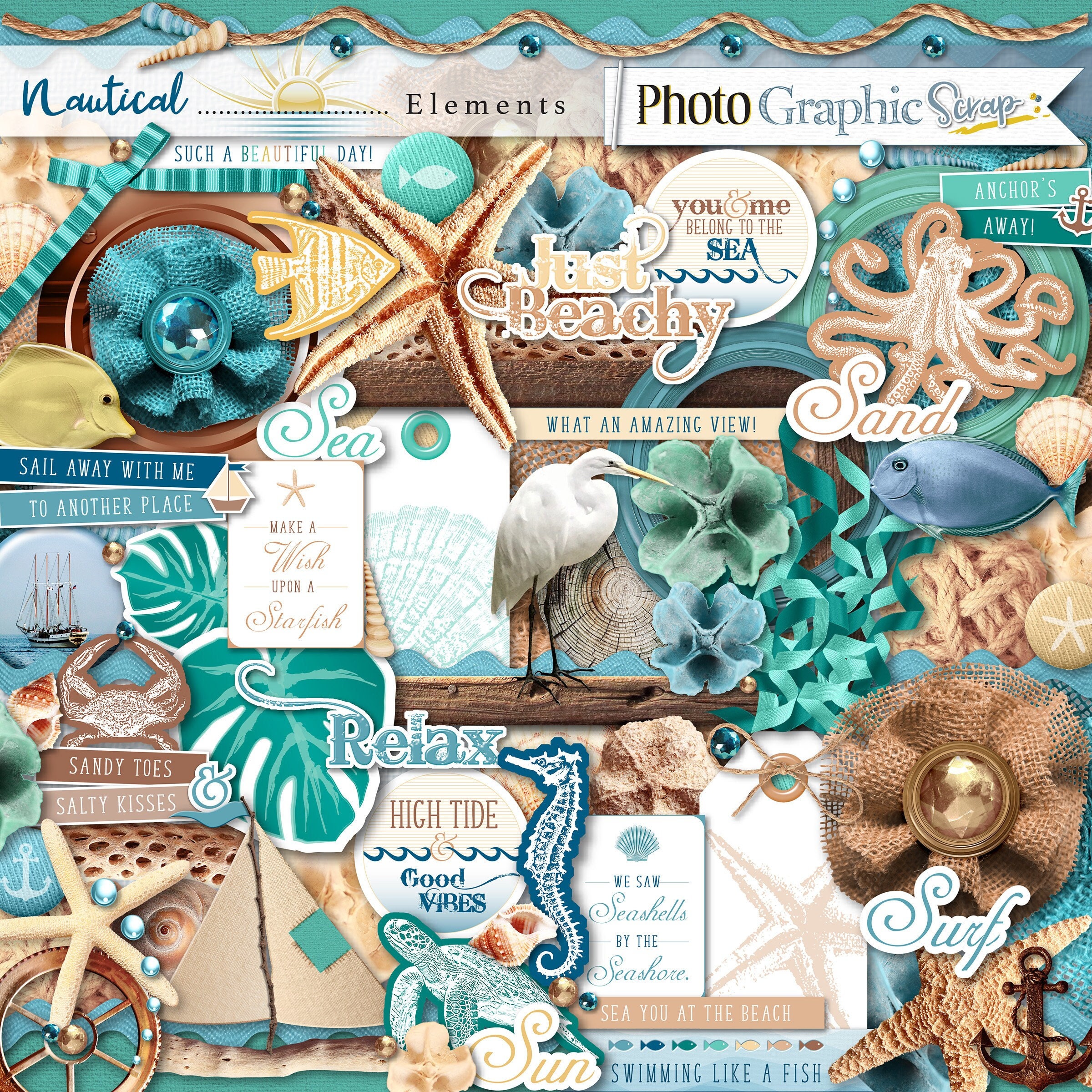 Nautical Digital Scrapbook Elements, Beach Clip Art. - Etsy