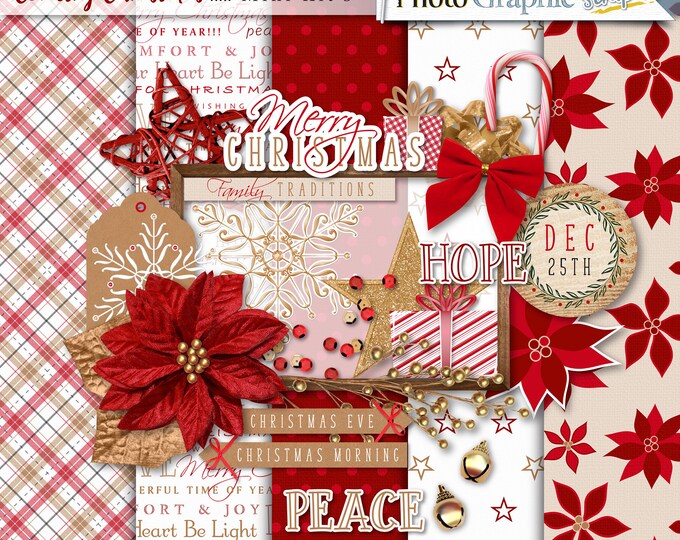 Christmas Clip Art, Christmas Digital Scrapbook Kit, Digital Paper ...