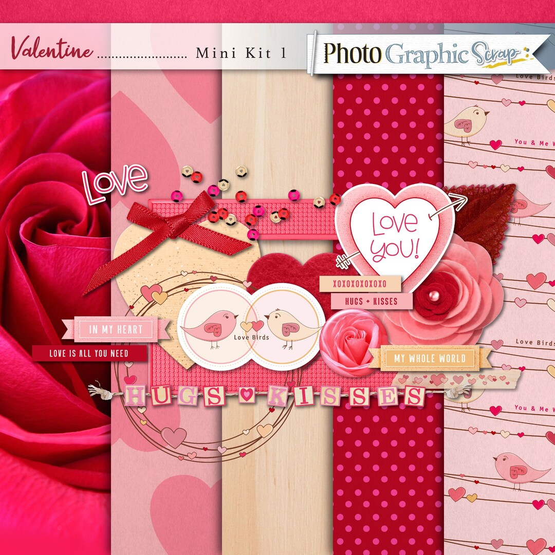 Valentine Digital Scrapbook Mini Kit, Valentine Scrapbook Elements ...