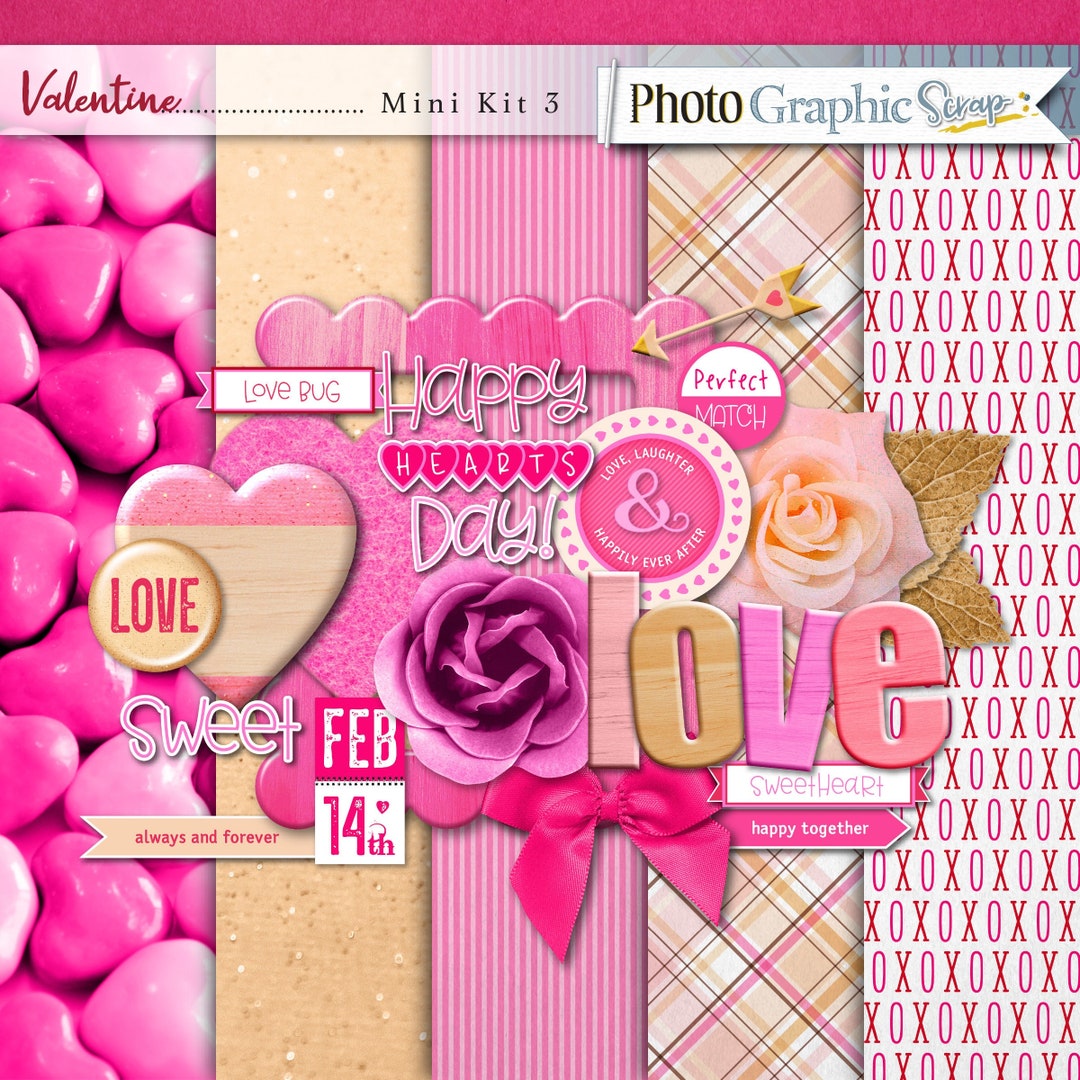 Valentine Digital Scrapbook Mini Kit, Valentine Scrapbook Elements ...