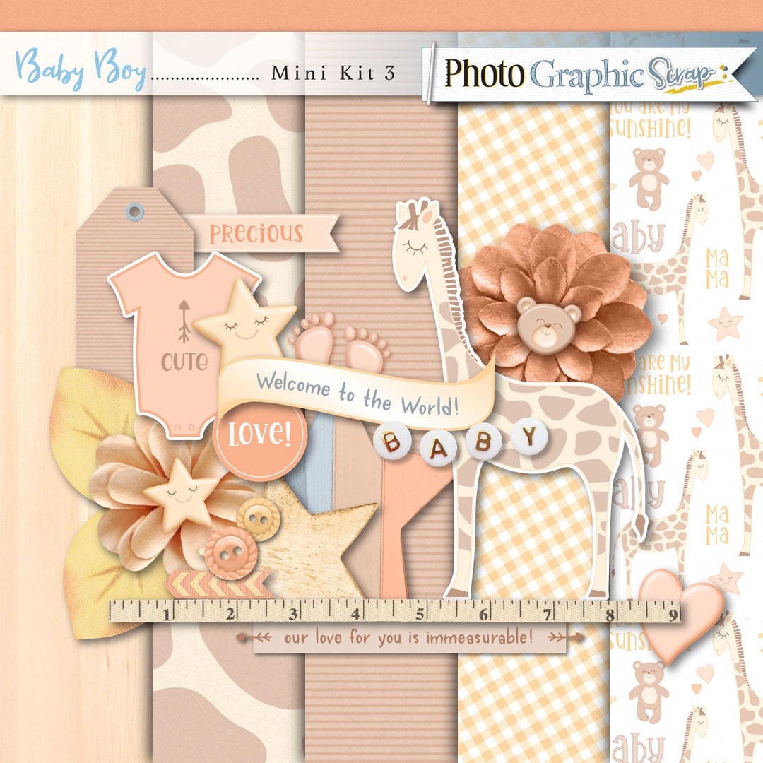 Baby Boy Digital Scrapbook Mini Kit, Baby Scrapbook Elements, Baby ...