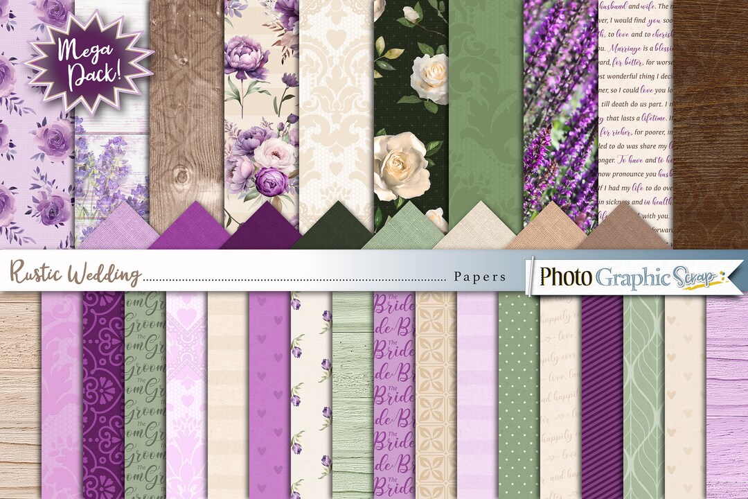 Rustic Wedding Scrapbook Papers, Wedding Theme Papers, Digital Papers ...