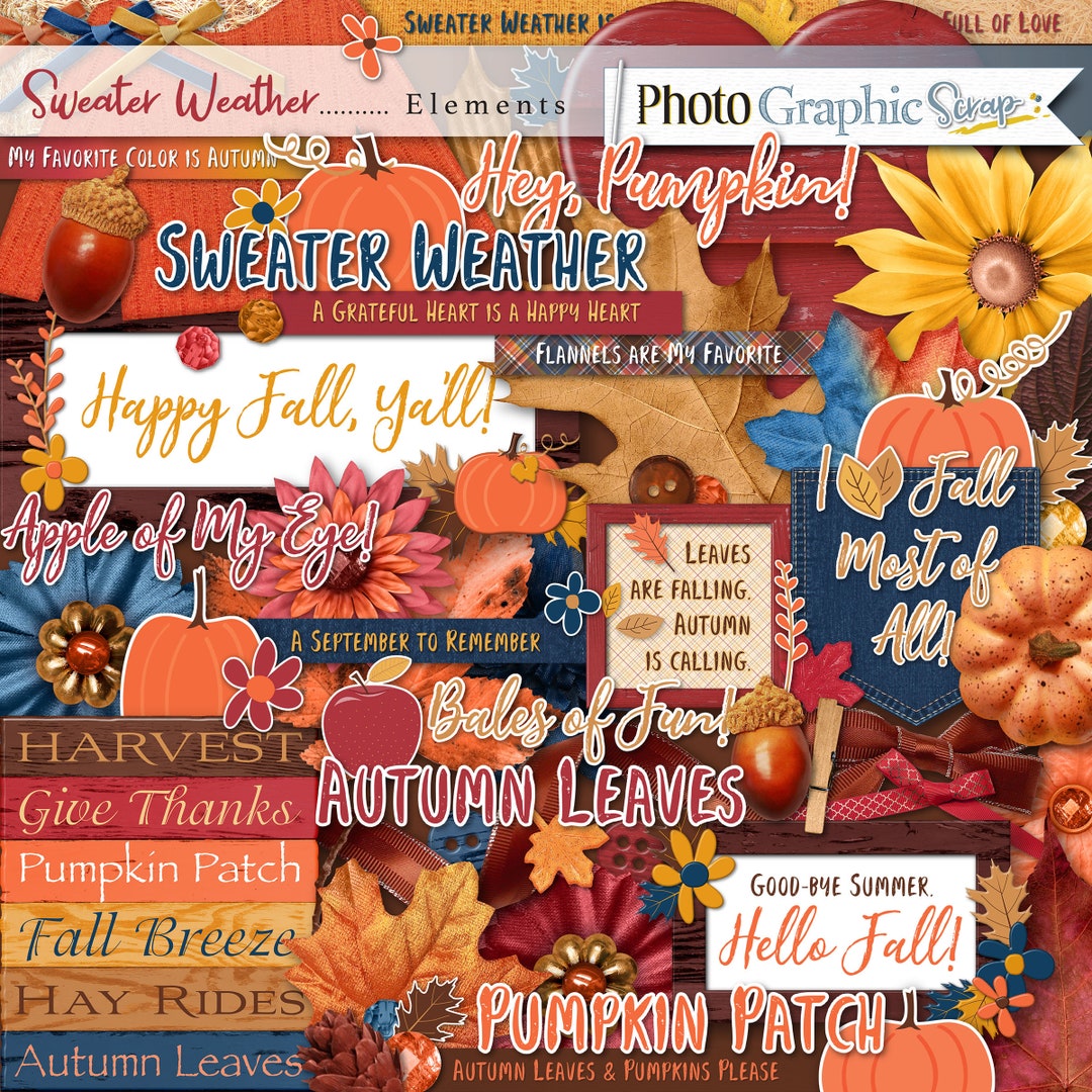 Fall Digital Scrapbook Elements, Fall Clip Art. - Etsy