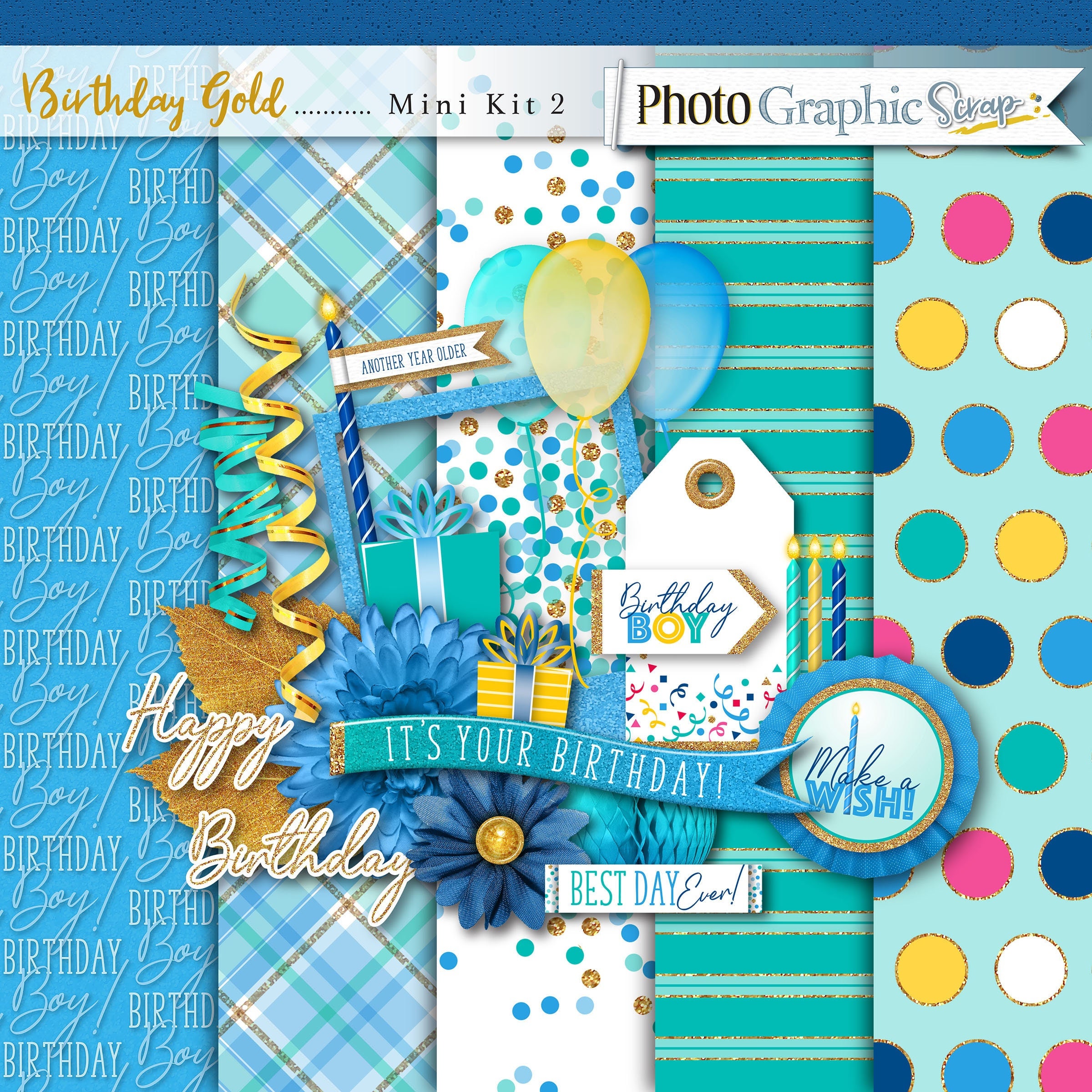 Birthday Digital Scrapbook Mini Kit, Birthday Scrapbook Elements ...