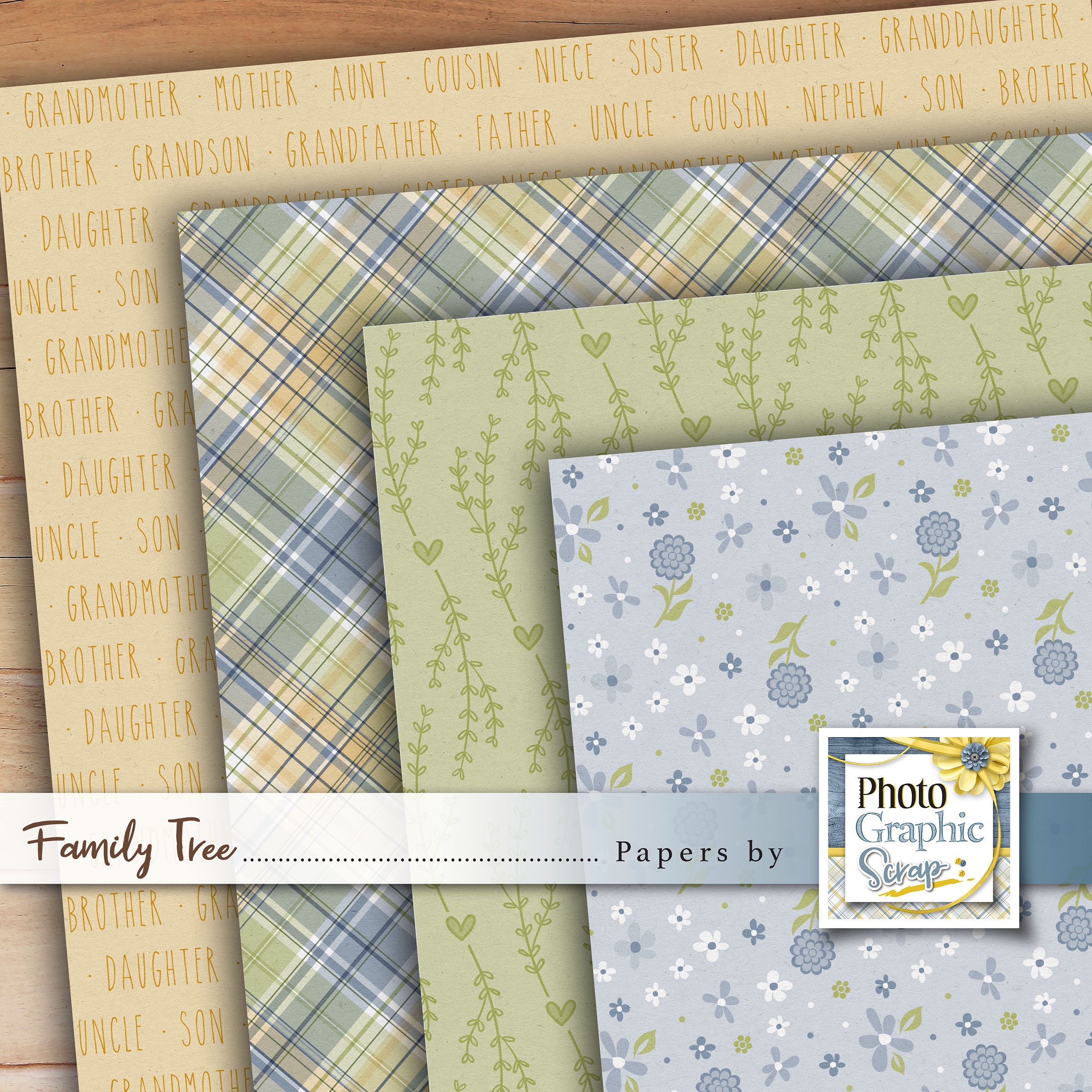 Family Tree Digital Scrapbook Papers, Printable Papers, Pattern Papers ...