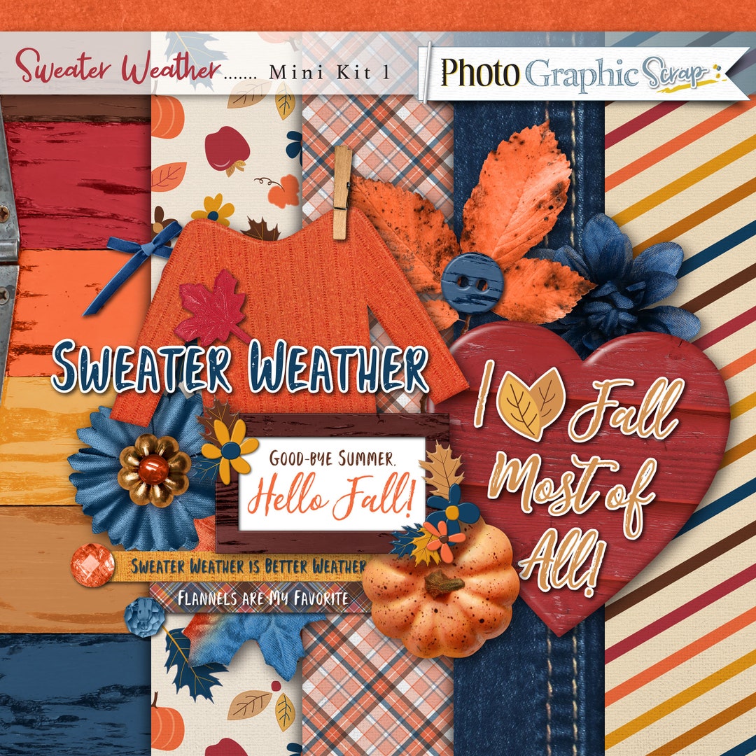 Fall Digital Scrapbook Mini Kit, Fall Scrapbook Elements, Fall Digital ...