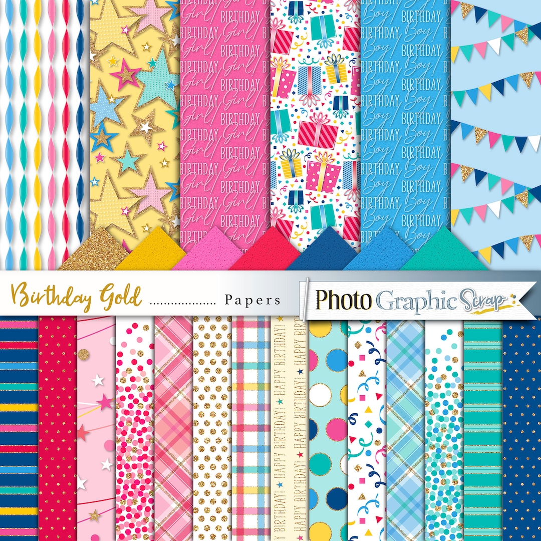 Birthday Digital Scrapbook Papers, Printable Papers, Pattern Papers. - Etsy