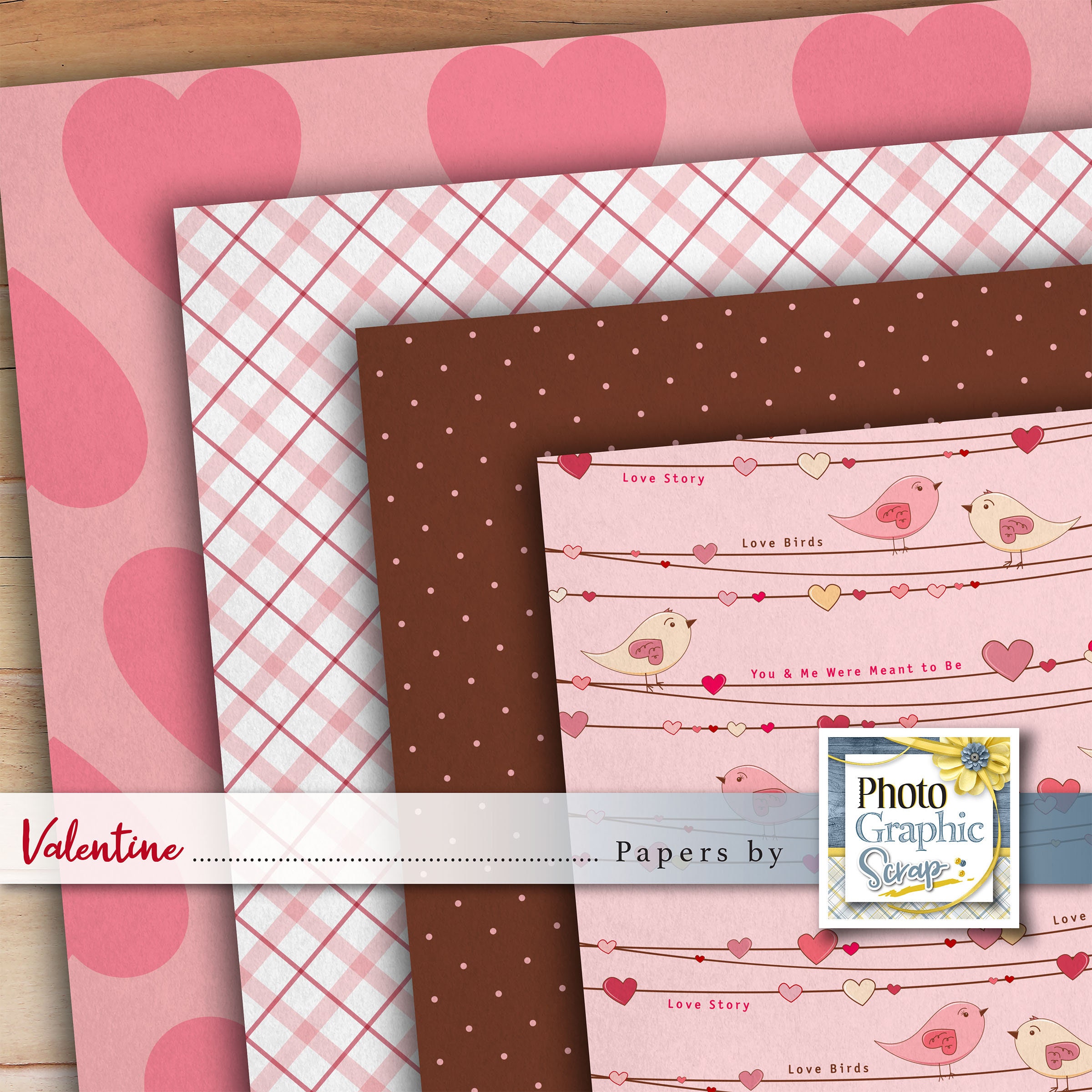 Valentine Digital Scrapbook Papers, Printable Papers, Pattern Papers ...