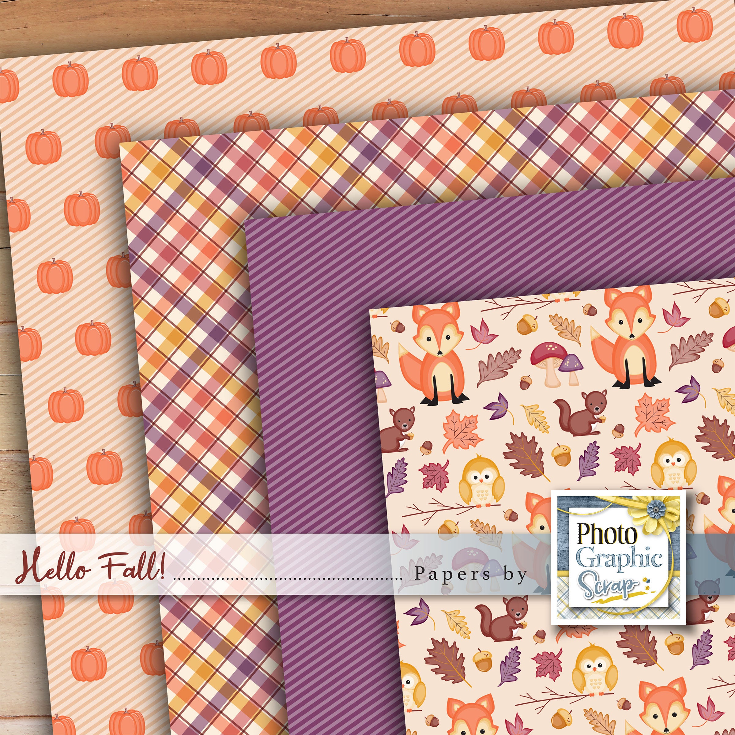 Woodland Fall Digital Scrapbook Papers, 12x12 Scrapbook, Paper ...