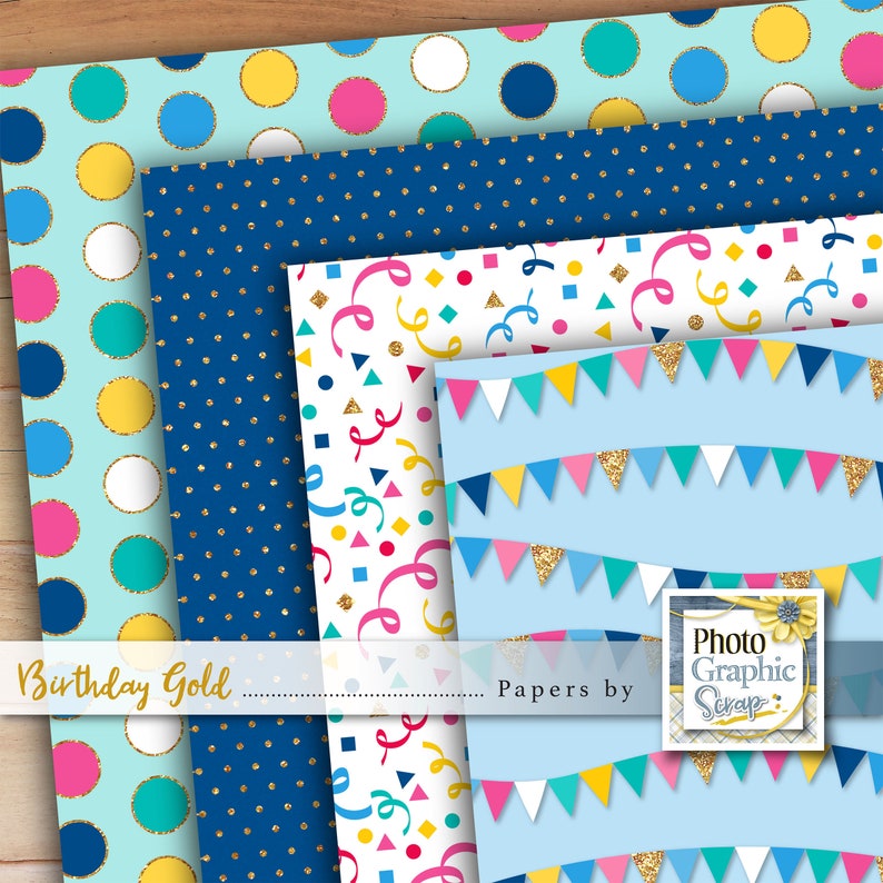 Birthday Digital Scrapbook Papers, Printable Papers, Pattern Papers. - Etsy