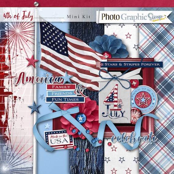 4th of July Digital Scrapbook Mini Kit America Scrapbook | Etsy