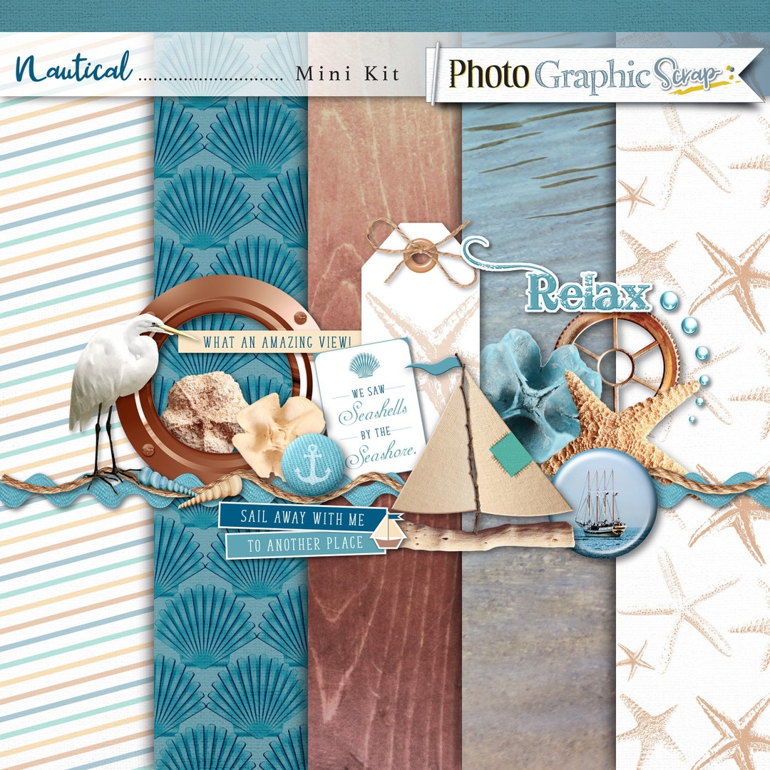 Nautical Digital Scrapbook Mini Kit, Nautical Scrapbook Elements ...