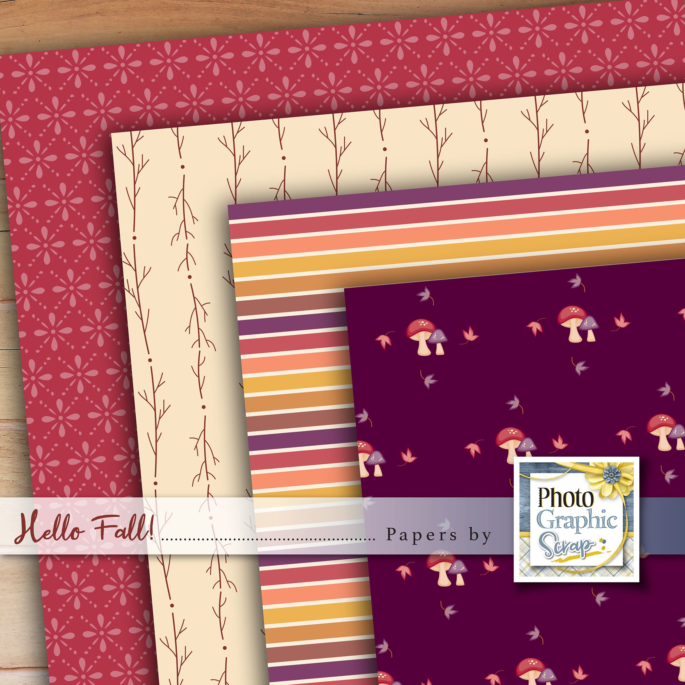 Woodland Fall Digital Scrapbook Papers, 12x12 Scrapbook, Paper ...