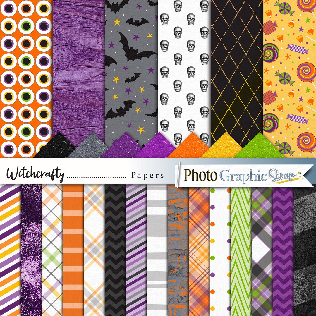 Halloween Digital Scrapbook Papers, Printable Papers, Pattern Papers ...