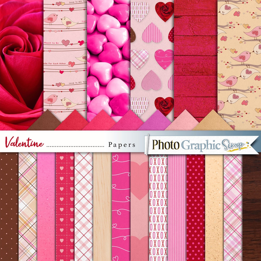 Valentine Digital Scrapbook Papers, Printable Papers, Pattern Papers ...