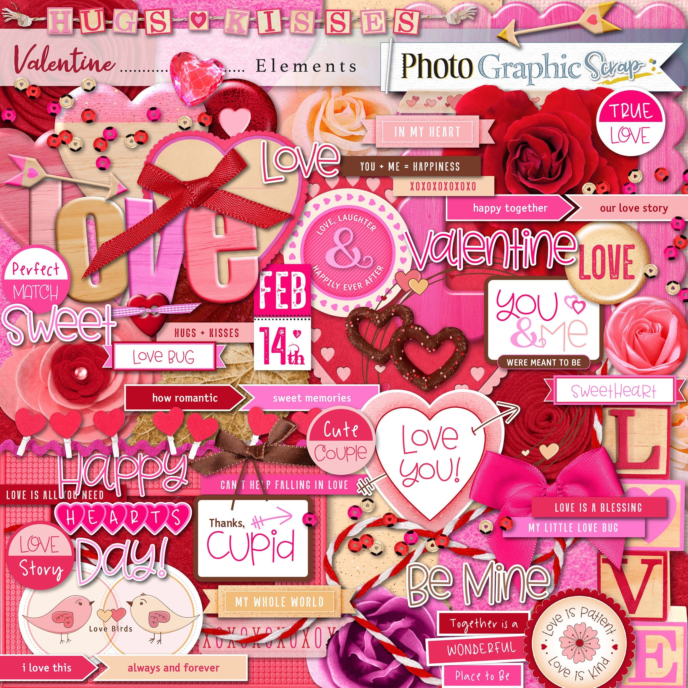 Valentine Digital Scrapbook Elements, Valentine Clipart. - Etsy