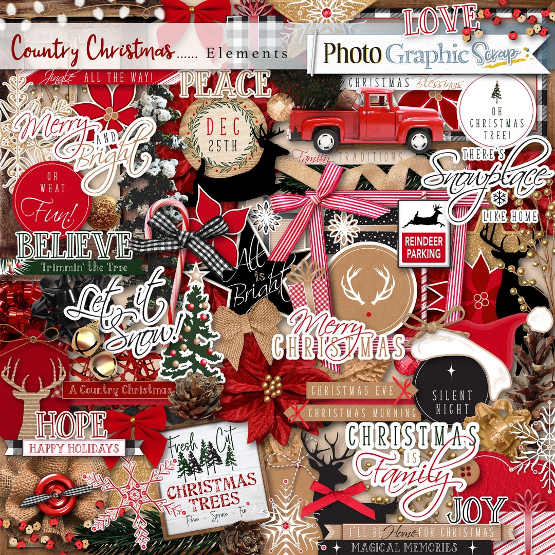 Christmas Digital Scrapbook Elements, Christmas Graphics, Holiday ...