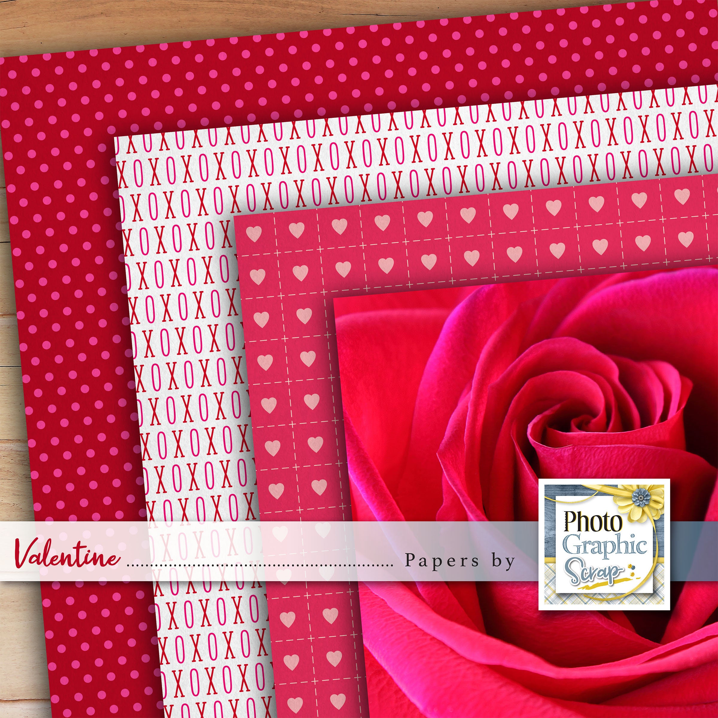 Valentine Digital Scrapbook Papers, Printable Papers, Pattern Papers ...