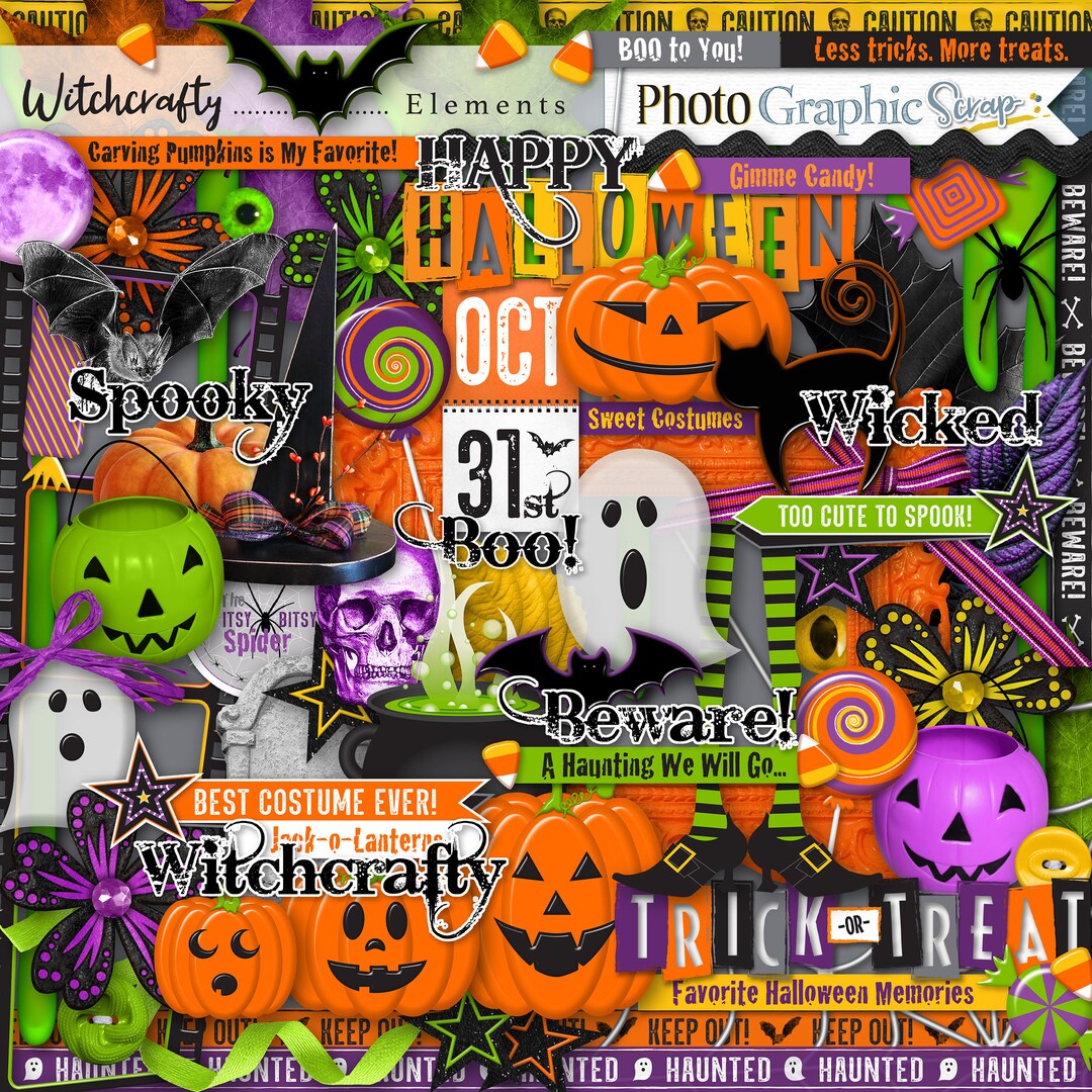 Halloween Digital Scrapbook Elements, Halloween Clipart. - Etsy