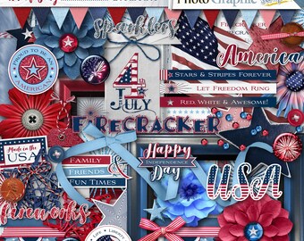 4th of July Digital Scrapbook Mini Kit, America Scrapbook Elements ...