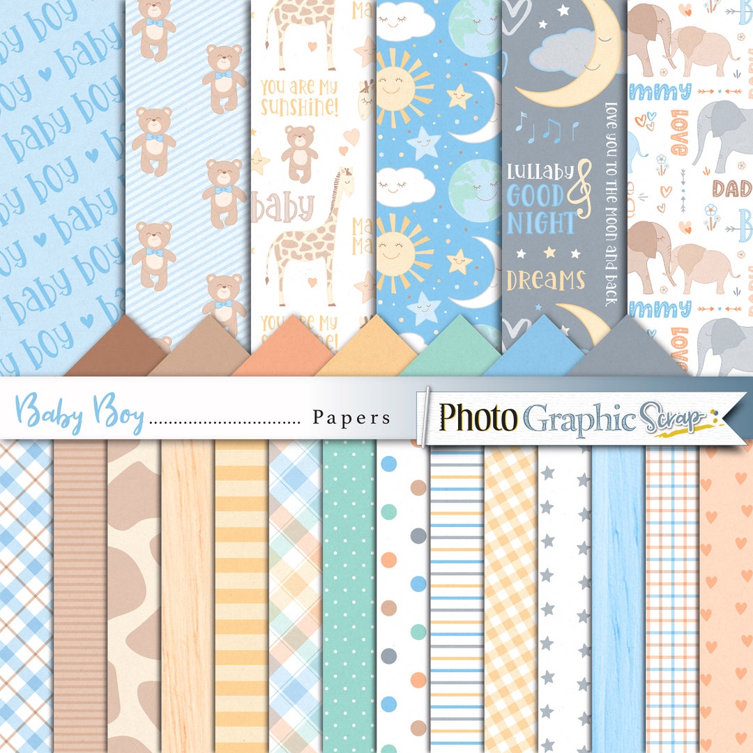 Baby Boy Digital Scrapbook Papers, Printable Papers, Pattern Papers. - Etsy