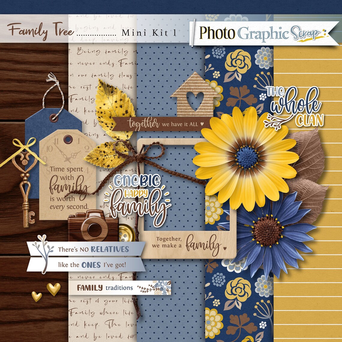 Family Tree Digital Scrapbook Mini Kit, Scrapbook Elements, Digital ...