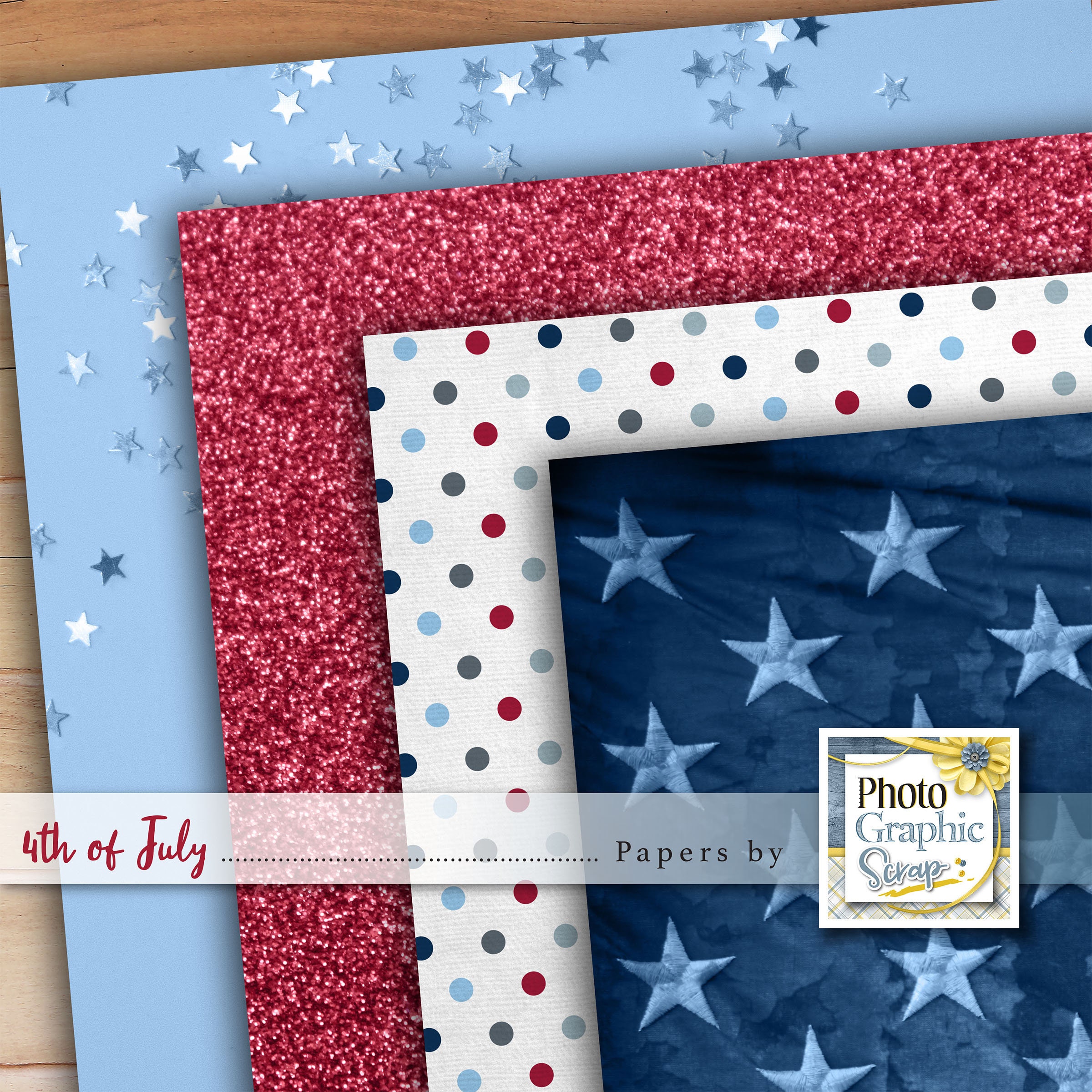 4th of July Digital Scrapbook Papers, Printable Papers, Pattern Papers ...