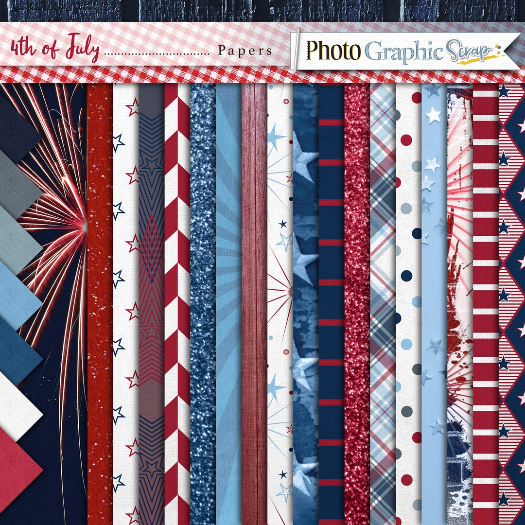 4th of July Digital Scrapbook Papers, Printable Papers, Pattern Papers ...
