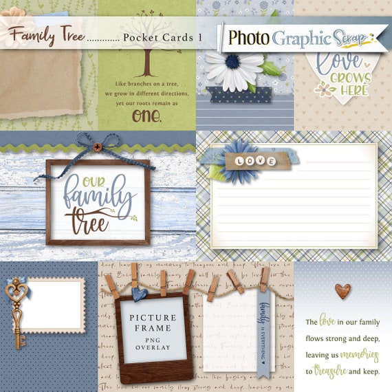 Family Tree Digital Scrapbook Pocket Cards Family Clipart. | Etsy